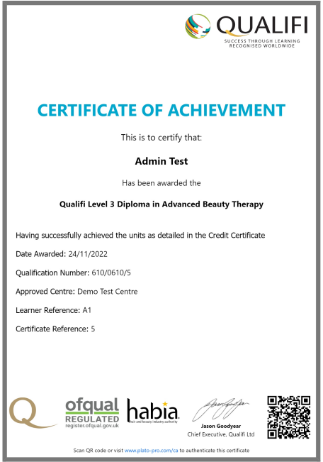 Ofqual Regulated Certificate Examples - BABTAC